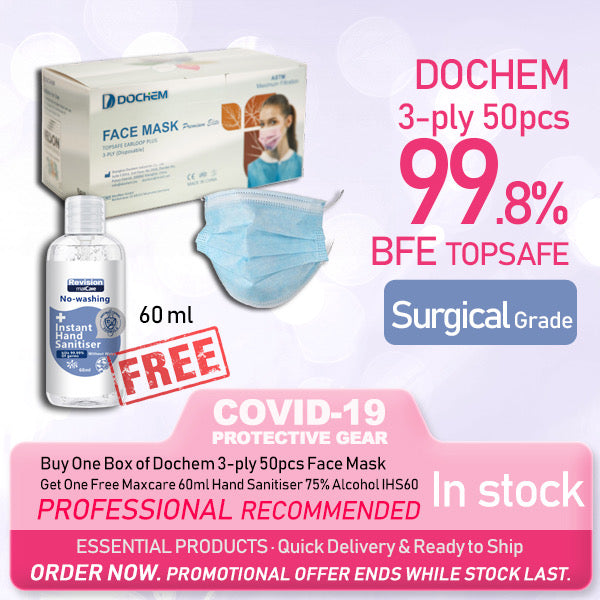 Face Mask DOCHEM 50pcs & Sanitizer – TECHNO WRAPPING SYSTEMS LIMITED