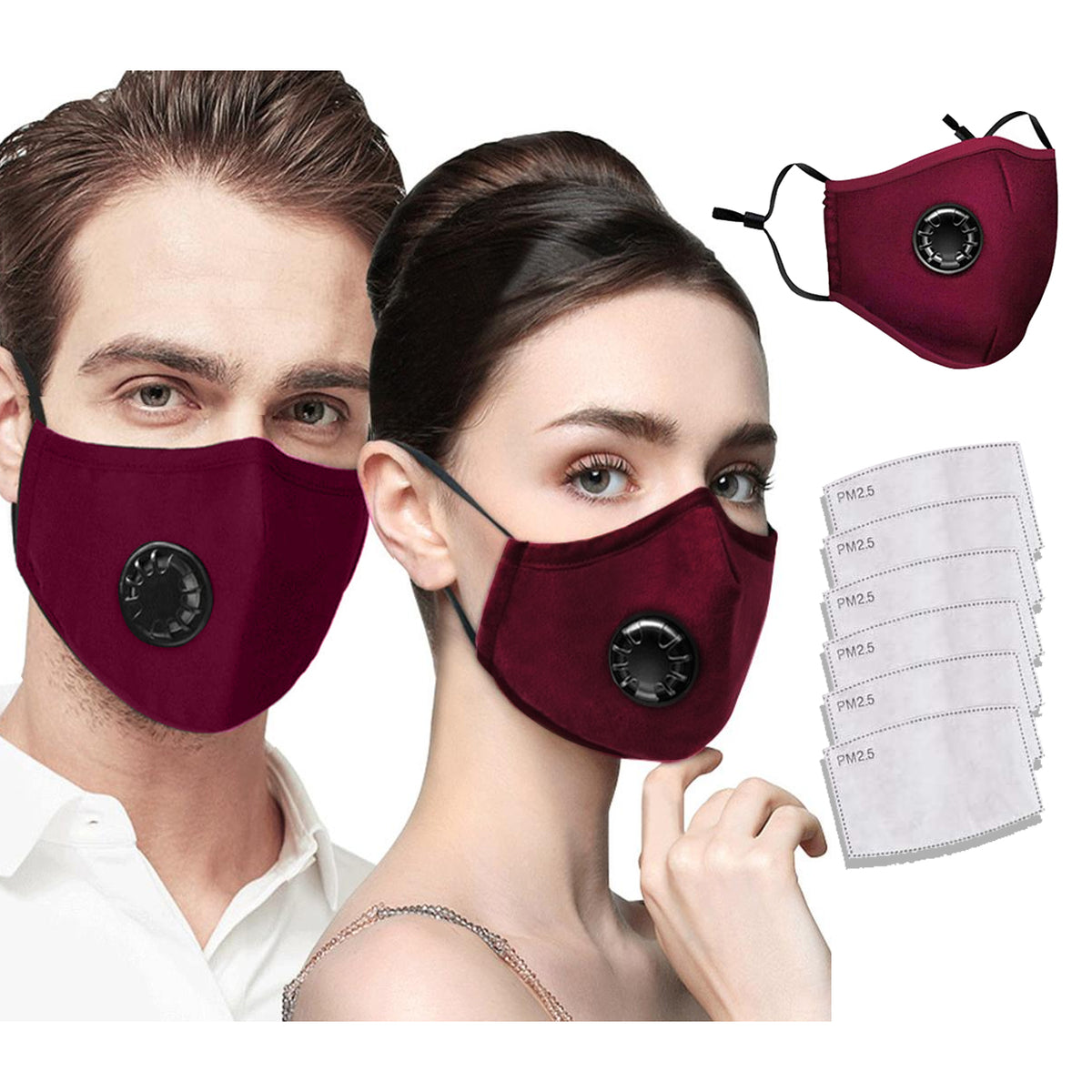 Reusable Fashion Face Masks Red Cloth Cover for Face, 6 Pcs 5-Layer Fi ...