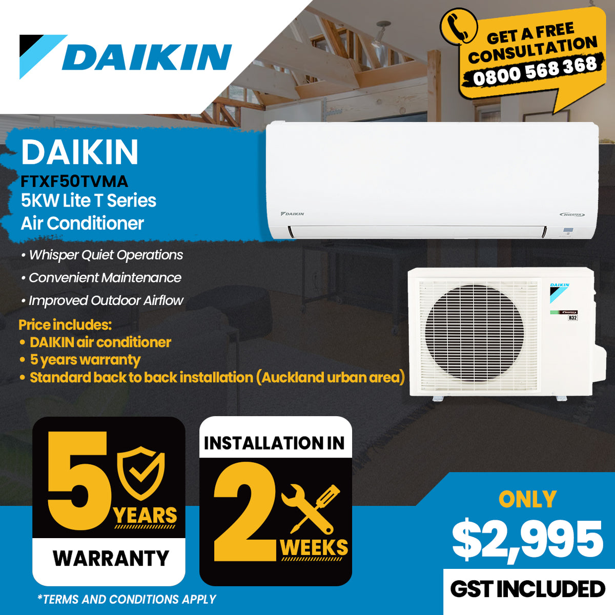 Daikin Lite Series 5KW, C: 5.0KW; H: 5.2KW – Totalsafe Building Supplies